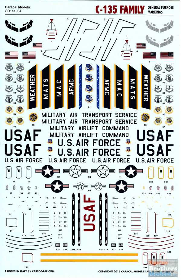 CARCD144004 1:144 Caracal Models Decals - C-135 Family General Purpose ...