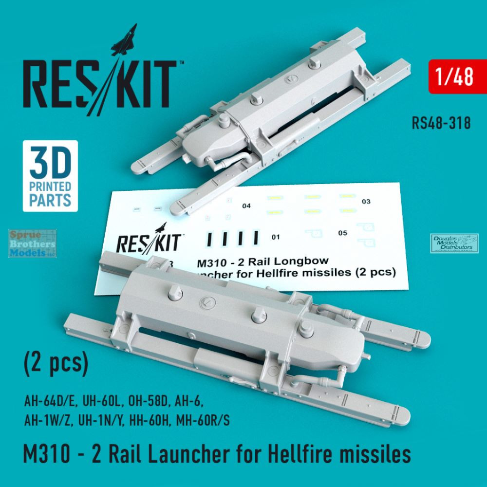 RESRS480318 1:48 ResKit M310 2 Rail Hellfire Missile Launcher Set ...