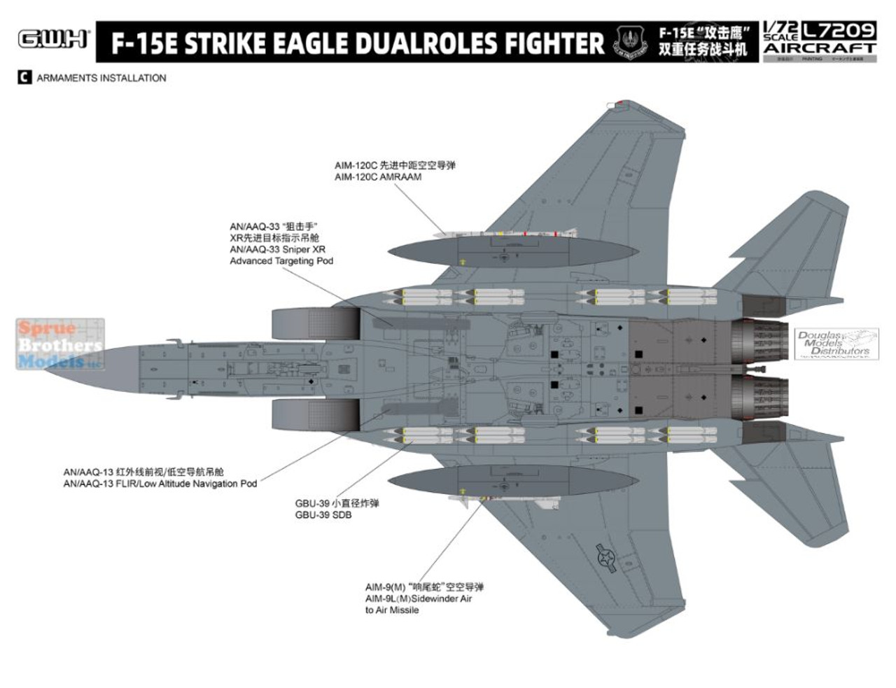 LNRL7209 1:72 Great Wall Hobby F-15E Strike Eagle with Targeting Pod & Ground Attack Weapons ...