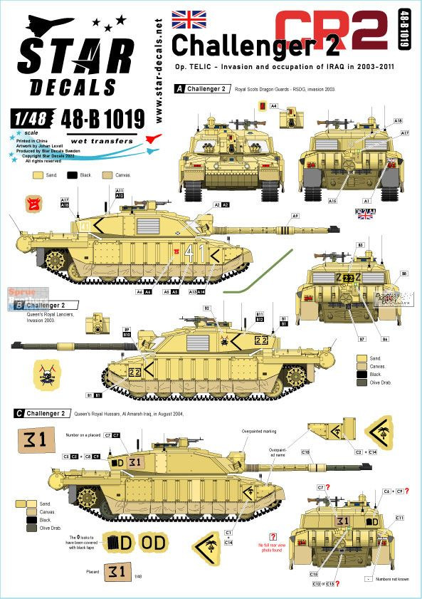 SRD48B1019 1:48 Star Decals - Challenger 2 Op Telic 2003-2011 - Sprue ...