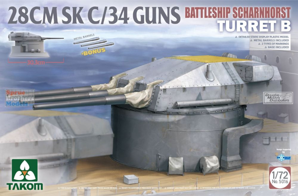 TAK05016 1:72 Takom Battleship Scharnhorst Turret B 28cm SK C/34 Guns ...