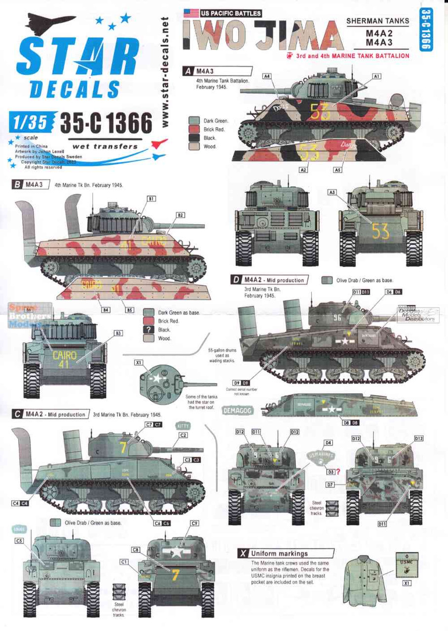 SRD35C1366 1:35 Star Decals - US Pacific Battles: Iwo Jima M4A2 M4A3 ...