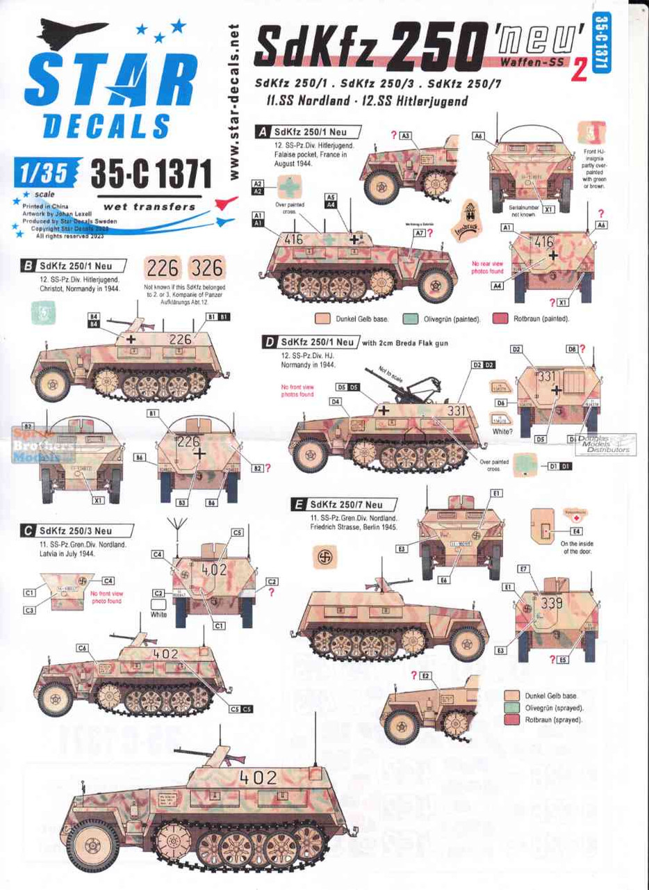 SRD35C1371 1:35 Star Decals - Sd.Kfz.250 Neu Part 2: Waffen-SS - Sprue ...