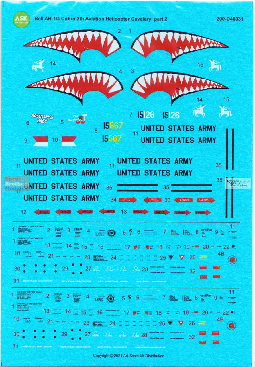 ASKD48031 1:48 ASK/Art Scale Decals - AH-1G Cobra 3rd AHC Kentaur Part 2 - Sprue Brothers Models LLC