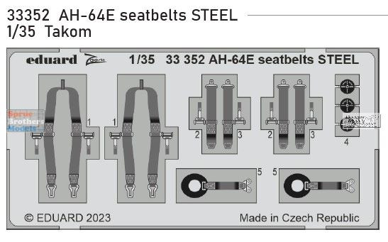 EDU33352 1:32 Eduard Color Zoom PE - AH-64E Apache Seatbelts [STEEL ...