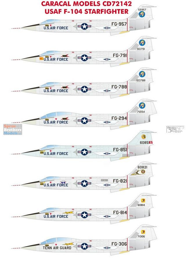 CARCD72142 1:72 Caracal Models Decals - USAF F-104A F-104B F-104C ...