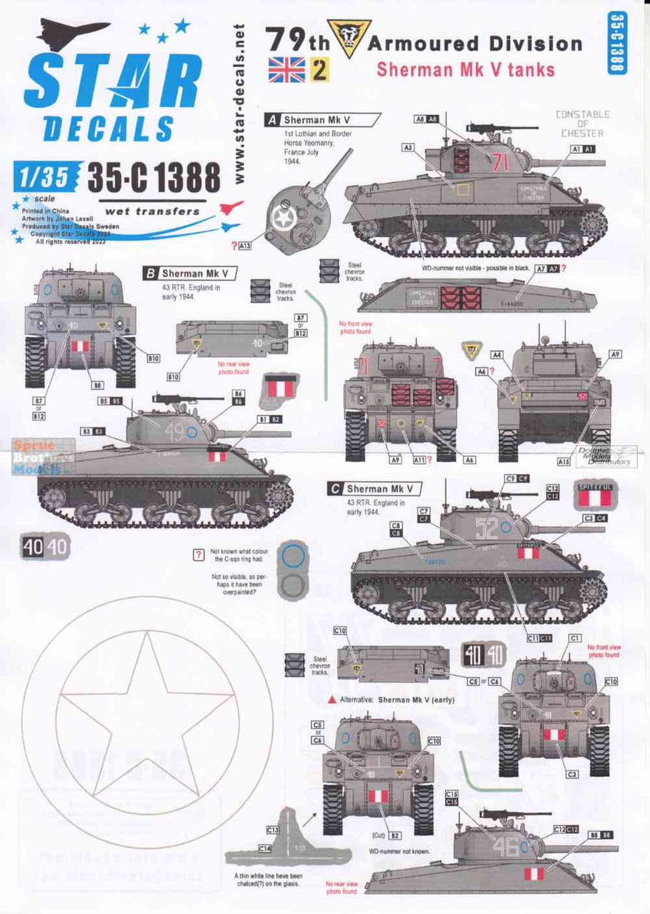 SRD35C1388 1:35 Star Decals - Sherman Mk.V: British 79th Armoured ...