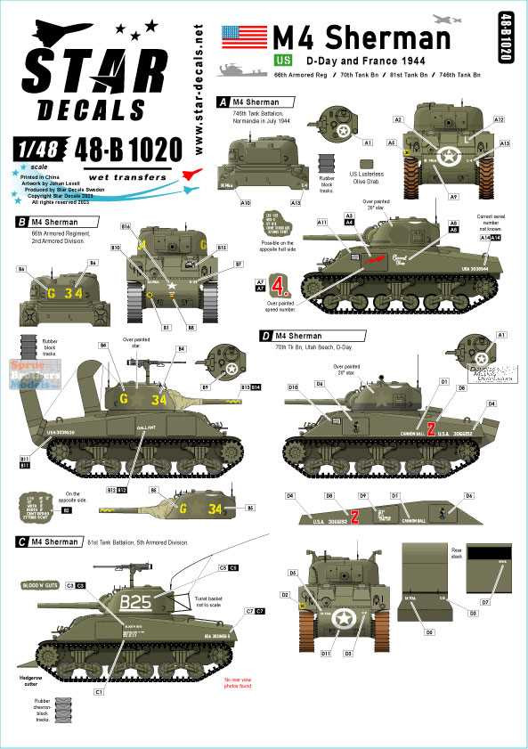 SRD48B1020 1:48 Star Decals - M4 Sherman: US D-Day and France 1944 ...