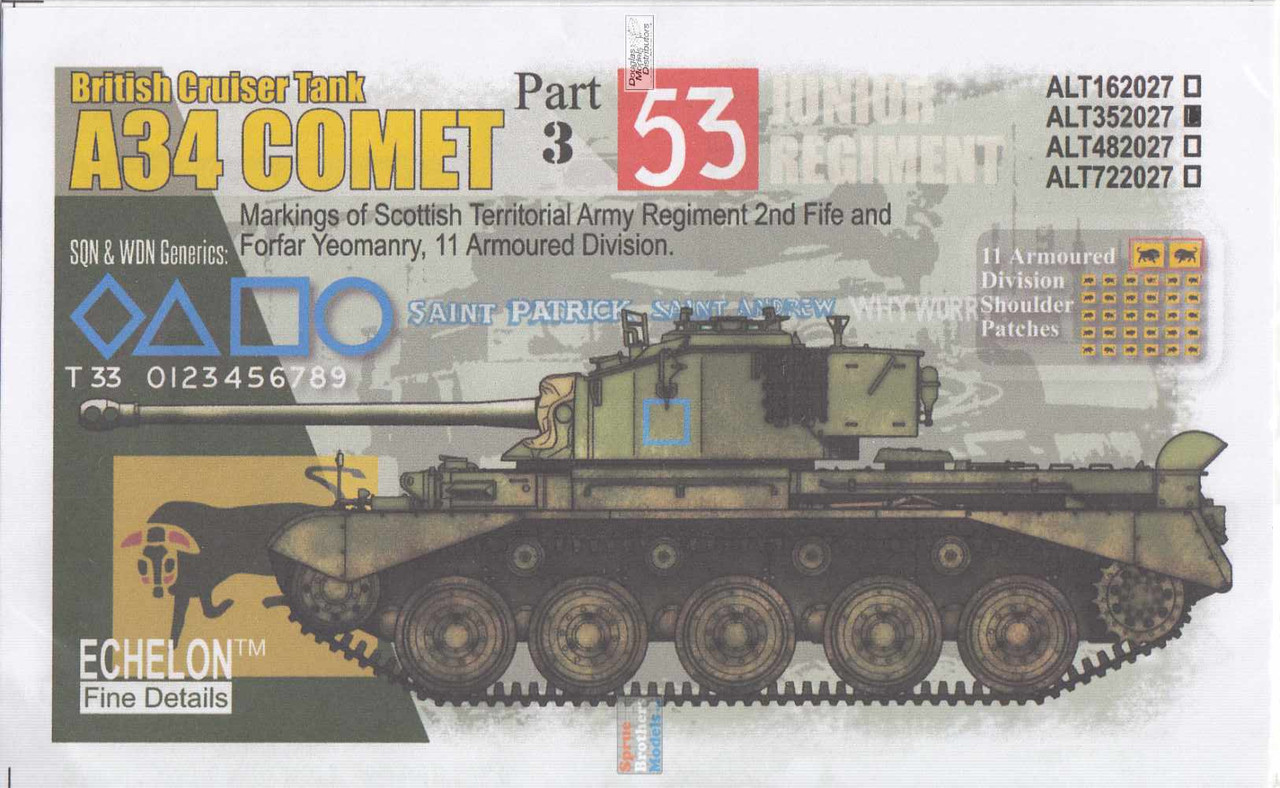 ECH352027 1:35 Echelon Decals - A34 Comet of 11th Armoured Division Pt ...