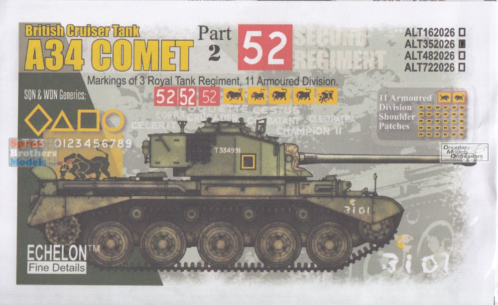 ECH352026 1:35 Echelon Decals - A34 Comet of 11th Armoured Division Pt ...
