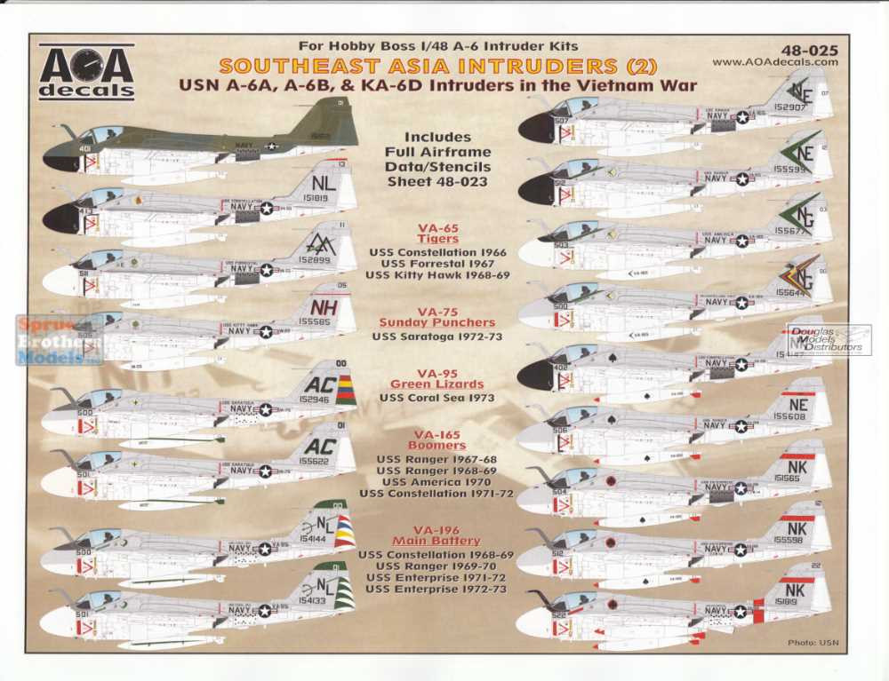 AOA48025 1:48 AOA Decals - USN A-6A A-6B KA-6D Intruders in Vietnam War ...