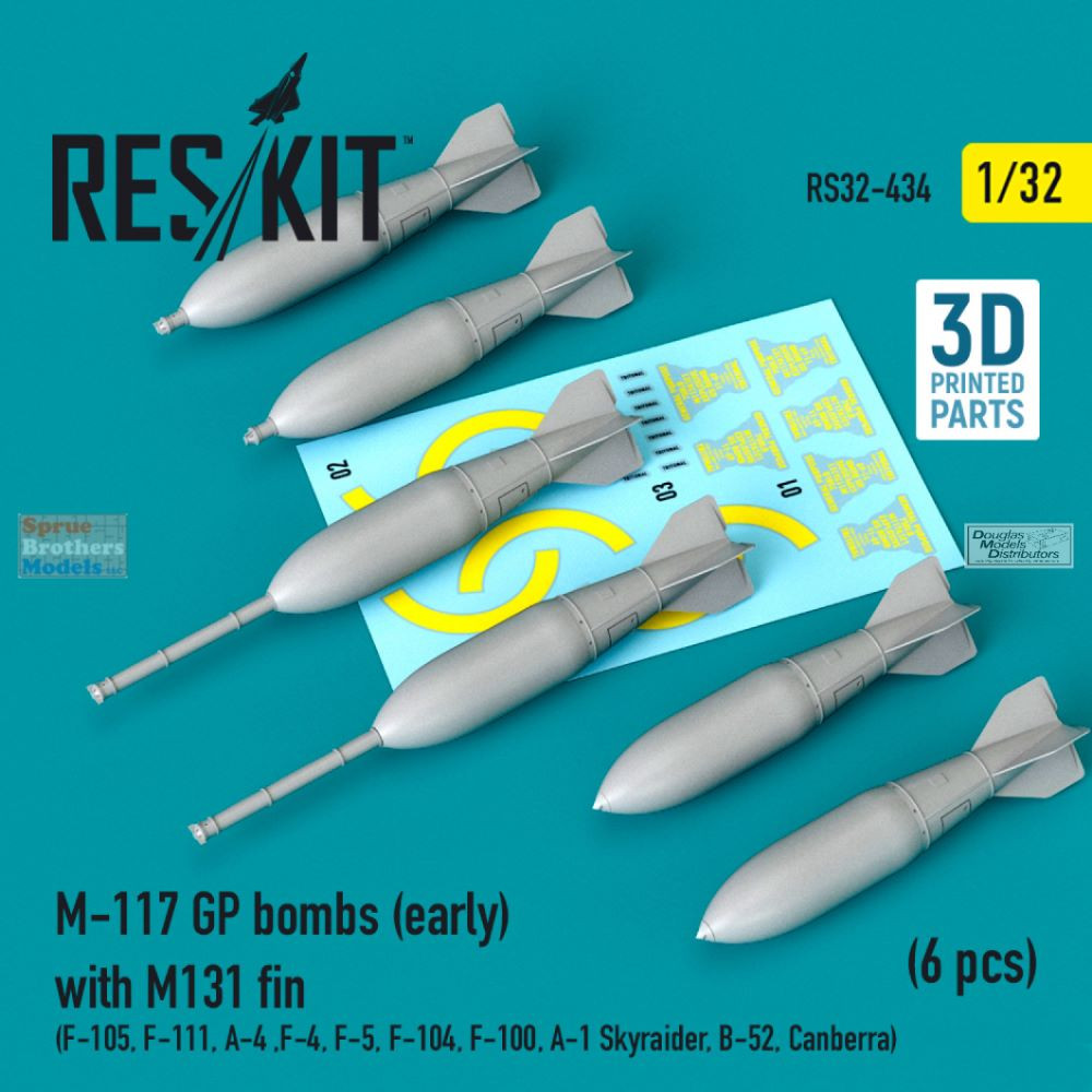 RESRS320434 1:32 ResKit M-117R GP Bombs Early with M131 Fin - Sprue Brothers Models LLC