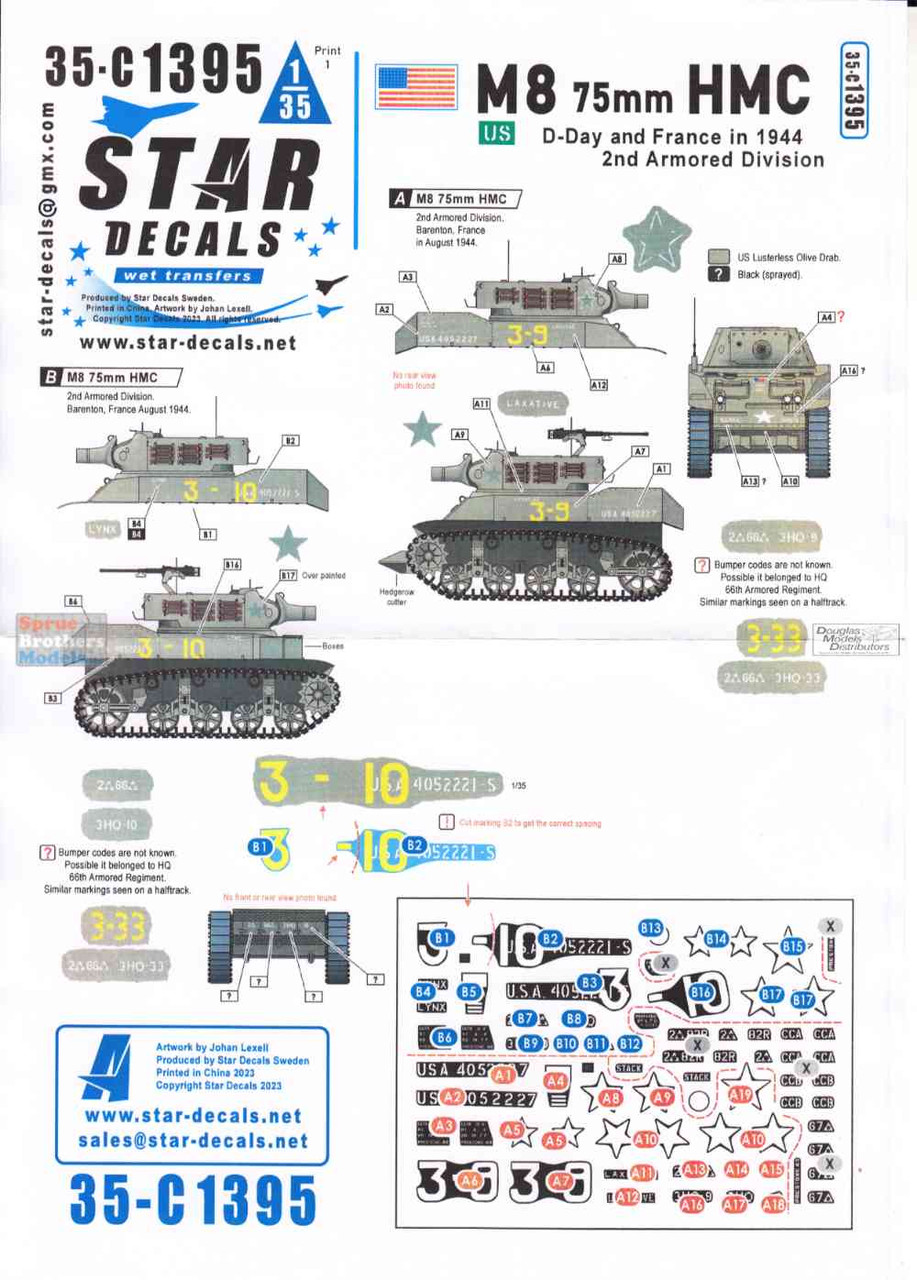 SRD35C1395 1:35 Star Decals - D-Day and France in 1944: US M8 75mm HMC ...