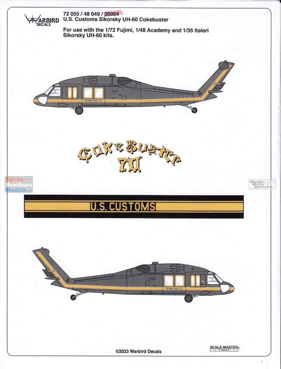 WBD35004 1:35 Warbird Decals - US Customs UH-60 Blackhawk 'Cokebuster ...