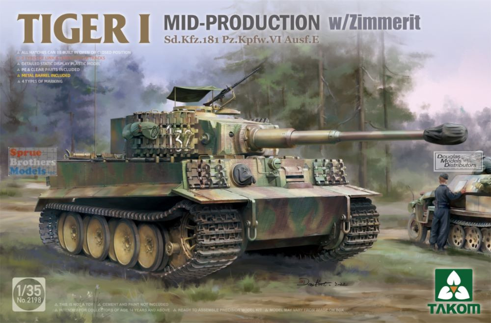 TAK02200W 1:35 Takom Tiger I Big Box (3 kits + 1/16 Otto Carius Figure ...