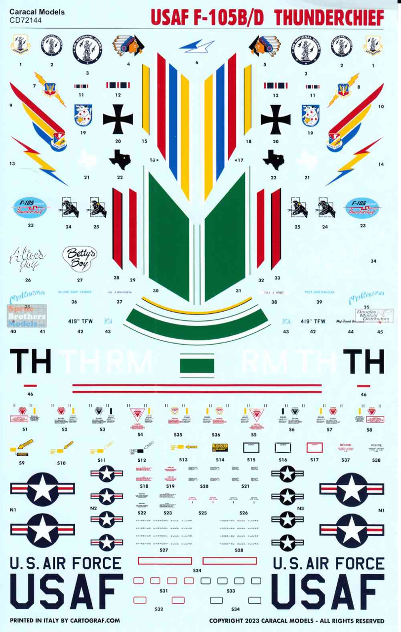 CARCD72144 1:72 Caracal Models Decals - F-105B F-105D Thunderchief USAF ...