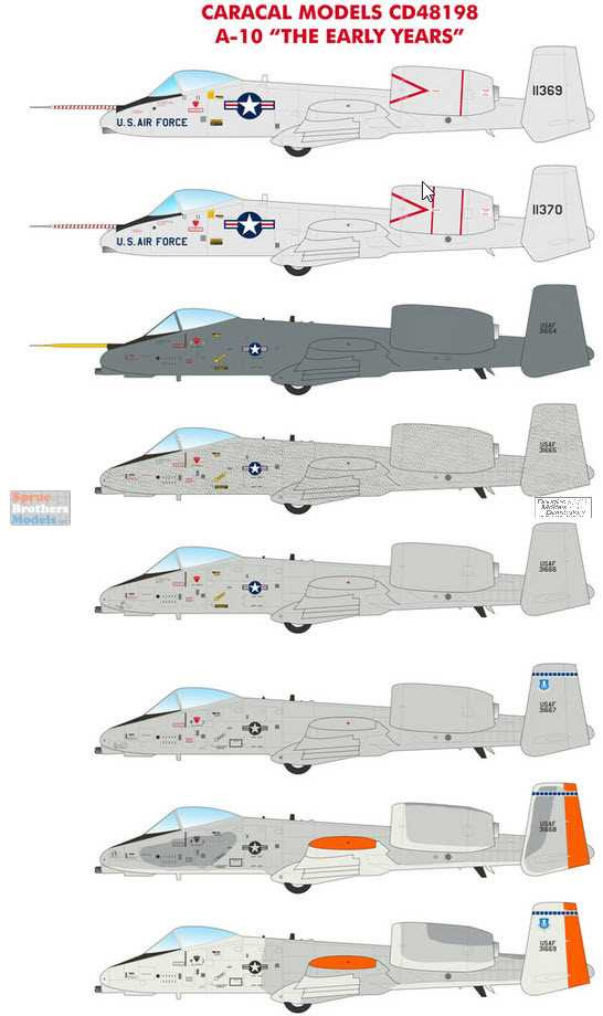 CARCD48198 1:48 Caracal Models Decals - A-10 Thunderbolt II 'The Early ...
