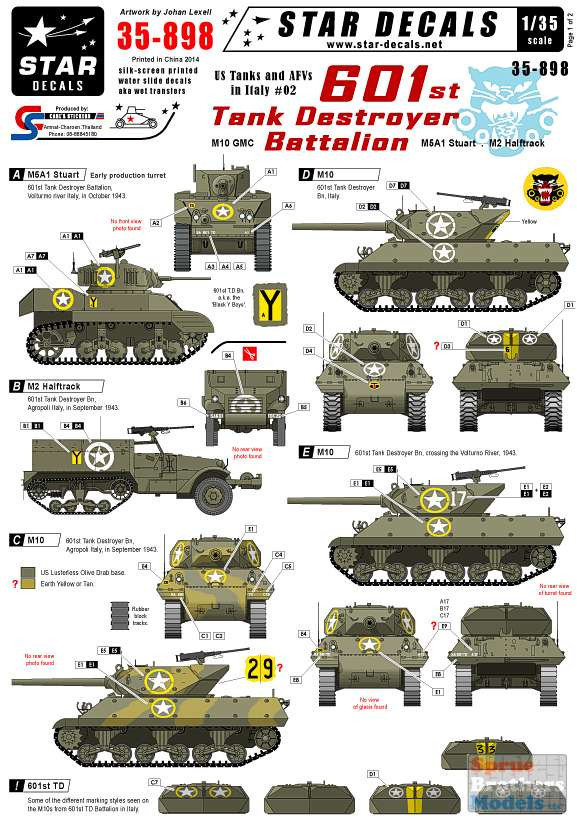 SRD35898 1:35 Star Decals - US Tanks and AFVs in Italy #2: 601st Tank ...