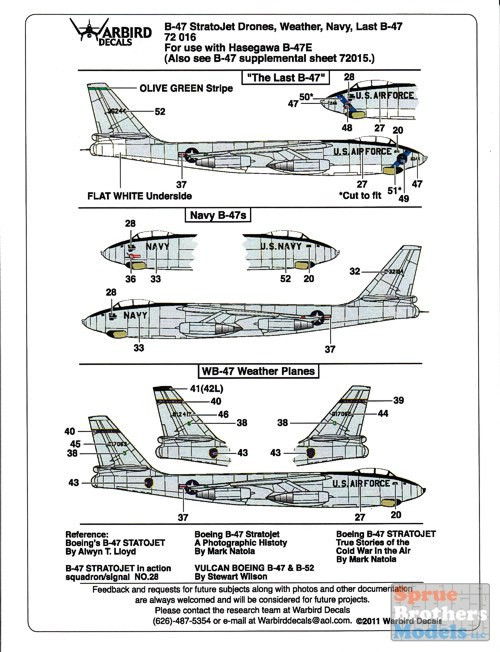 WBD72016 1:72 Warbird Decals - B-47 Stratojet Pt 3 #72016 - Sprue ...