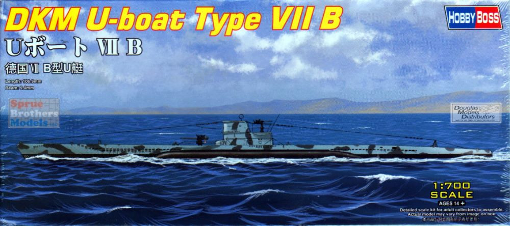 HBS87008 1:700 Hobby Boss DKM U-boat Type VII B - Sprue Brothers Models LLC