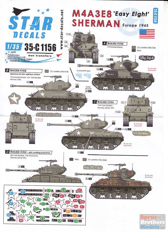 SRD35C1191 1:35 Star Decals - Korean War 1950-53 US M4A3E8 Sherman #3 ...