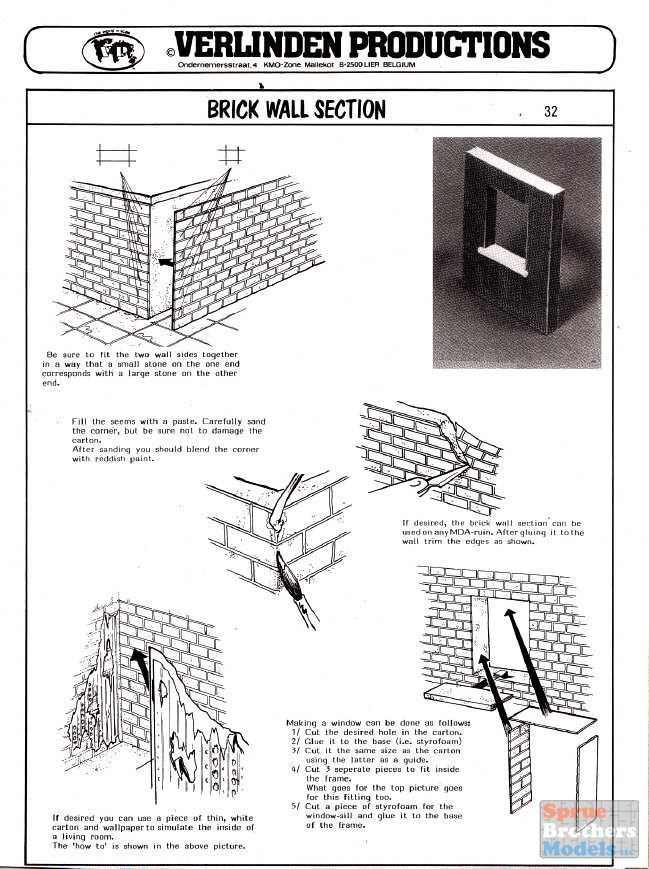 VER0032 1:35 Verlinden Red Brick Wall Section - Sprue Brothers Models LLC