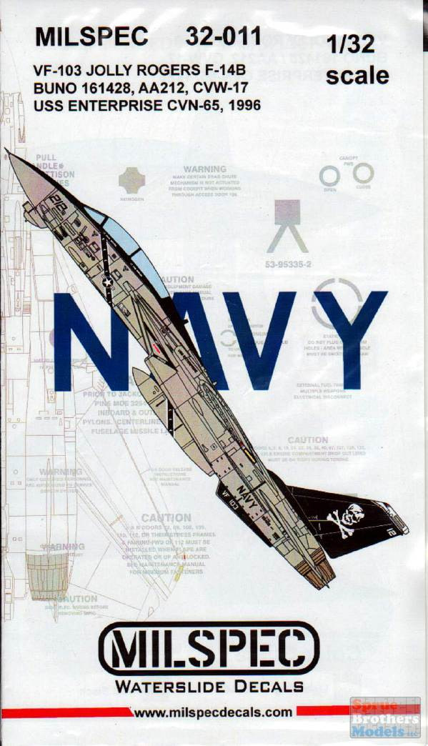 CAMMS32011 1:32 MilSpec Decals - F-14B Tomcat VF-103 Jolly Rogers CVW ...