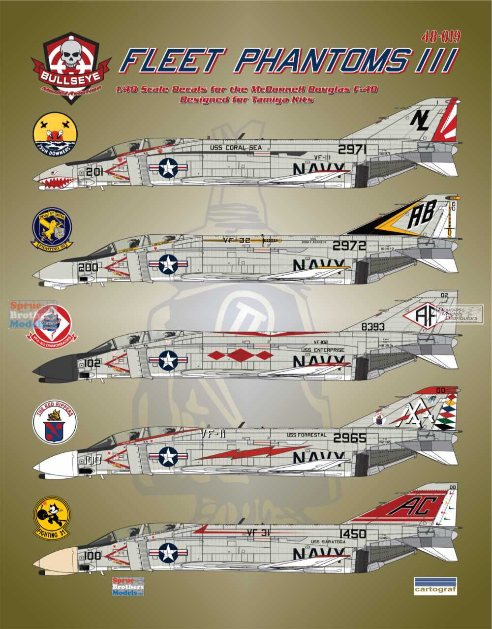 BMA48019 1:48 Bullseye Model Aviation Decals - F-4B Phantom II 'Fleet ...