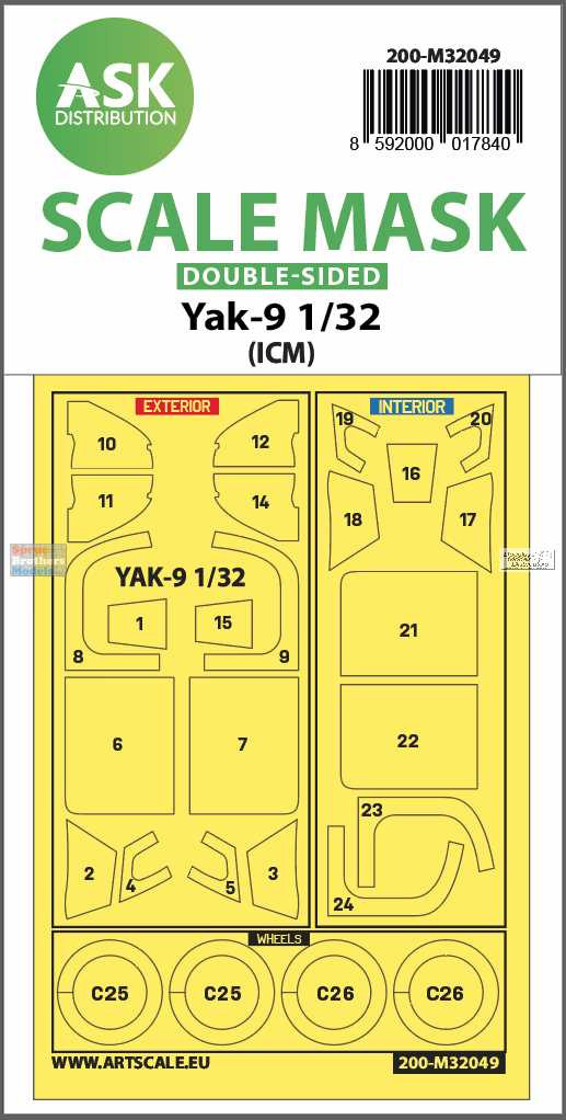 ASKM32049 1:32 ASK/Art Scale Double-Sided Mask - Yak-9 (ICM kit ...