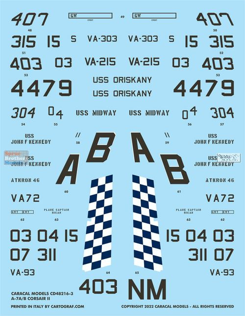 CARCD48216 1:48 Caracal Models Decals - US Navy A-7A A-7B Corsair II ...