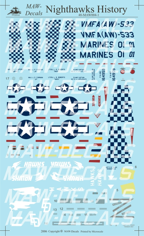 MAW48004 1:48 MAW Decals - VMFA-533 VMFA(AW)-533 Night Hawks History ...