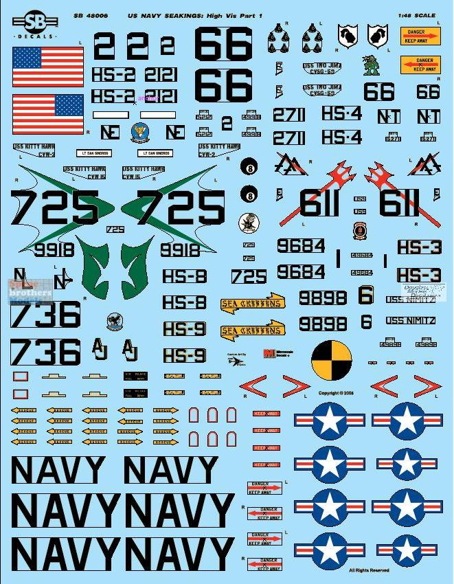 SBD48006 1:48 SB Decals US Navy SH-3 Sea Kings in Hi-Vis Part 1 - Sprue ...