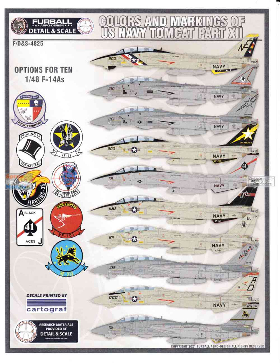 EDUD48105 1:48 Eduard Decals - F-14A Tomcat VF-211 VF-111 VF-84 VF-21 ...