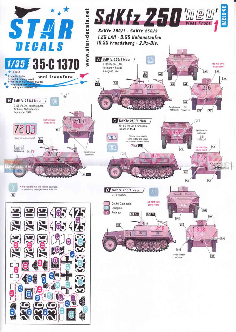 SRD35C1370 1:35 Star Decals - Sd.Kfz.250 Neu Part 1: West Front - Sprue ...