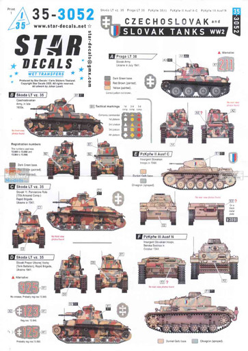 SRD353052 1:35 Star Decals: WW2 Czechoslovak & Slovak Tanks - Sprue ...