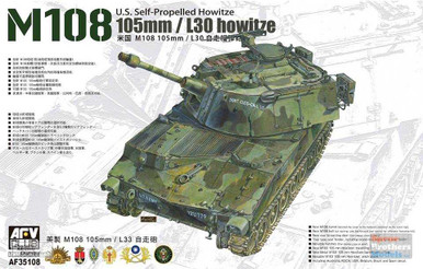 AFV35108 1:35 AFV Club M108 105mm / L30 US Self-Propelled Howitzer - Sprue Brothers Models LLC