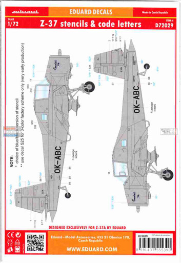 EDUD72029 1:72 Eduard Decals - Z-37 Stencils & Code Letters - Sprue ...