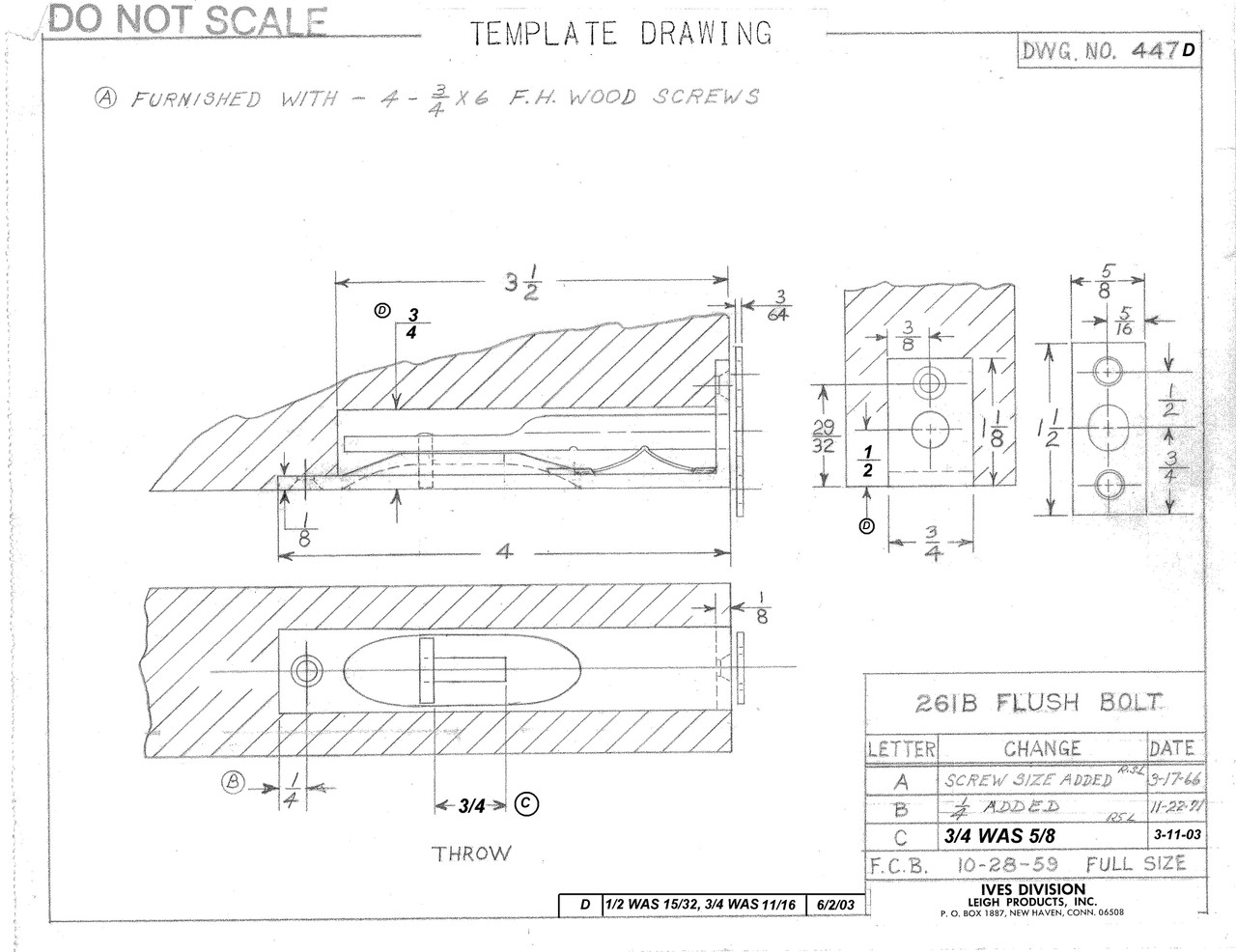 Ives Commercial 261B5 Solid Brass 4" Manual Flush Bolt Antique Brass Finish