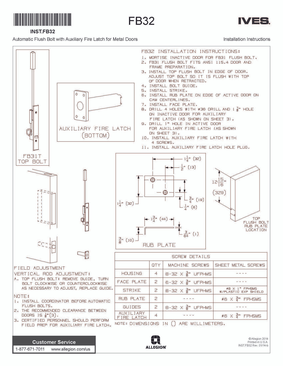 Ives Commercial FB3212MD10 Pair of Automatic Flush Bolts for Metal ...