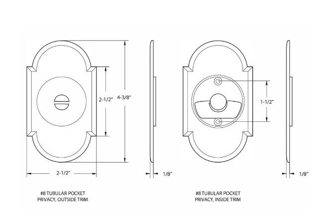 Emtek 2035US19 #8 Privacy Pocket Door Tubular Lock with Privacy Strike ...