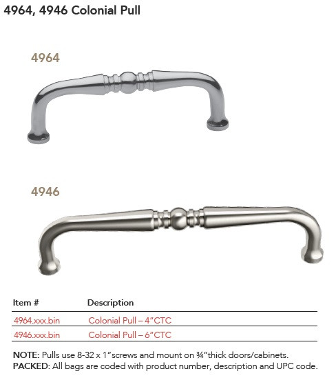 Baldwin 4964112 Venetian Bronze 4” CTC Colonial Cabinet Pull