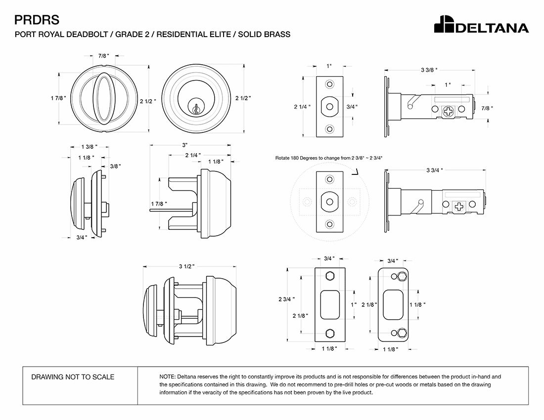 Deltana PRDRSU10B Solid Brass Port Royal Deadbolt Lock Grade 2; Oil ...