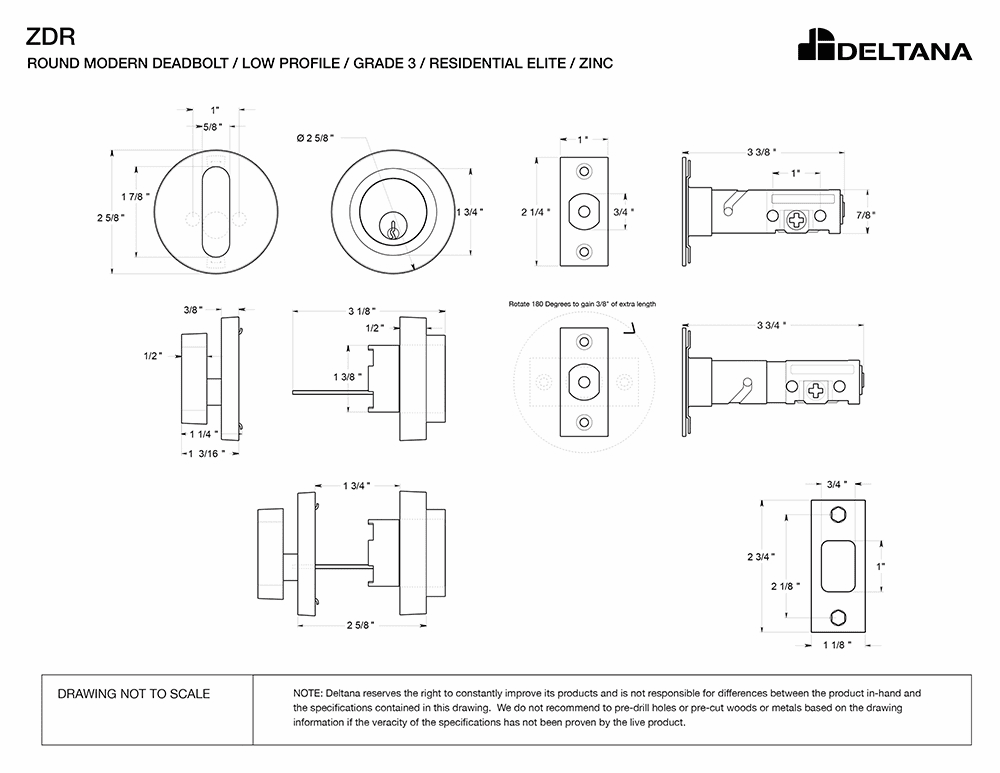 Deltana ZDRU10B Solid Brass Modern Low Profile Deadbolt Lock Grade 3 ...