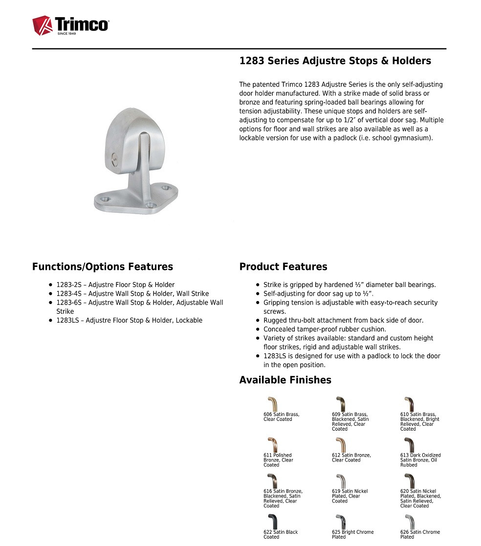 Trimco 1283-4S-625 Polished Chrome Floor Stop & Holder - LocksetsOnly