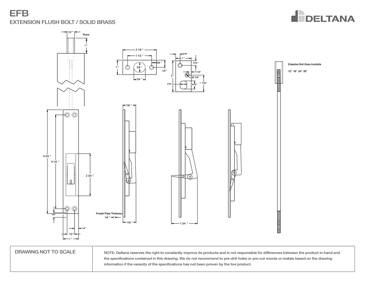 Deltana 12EFB14 Polished Nickel 12" Extension Flush Bolt