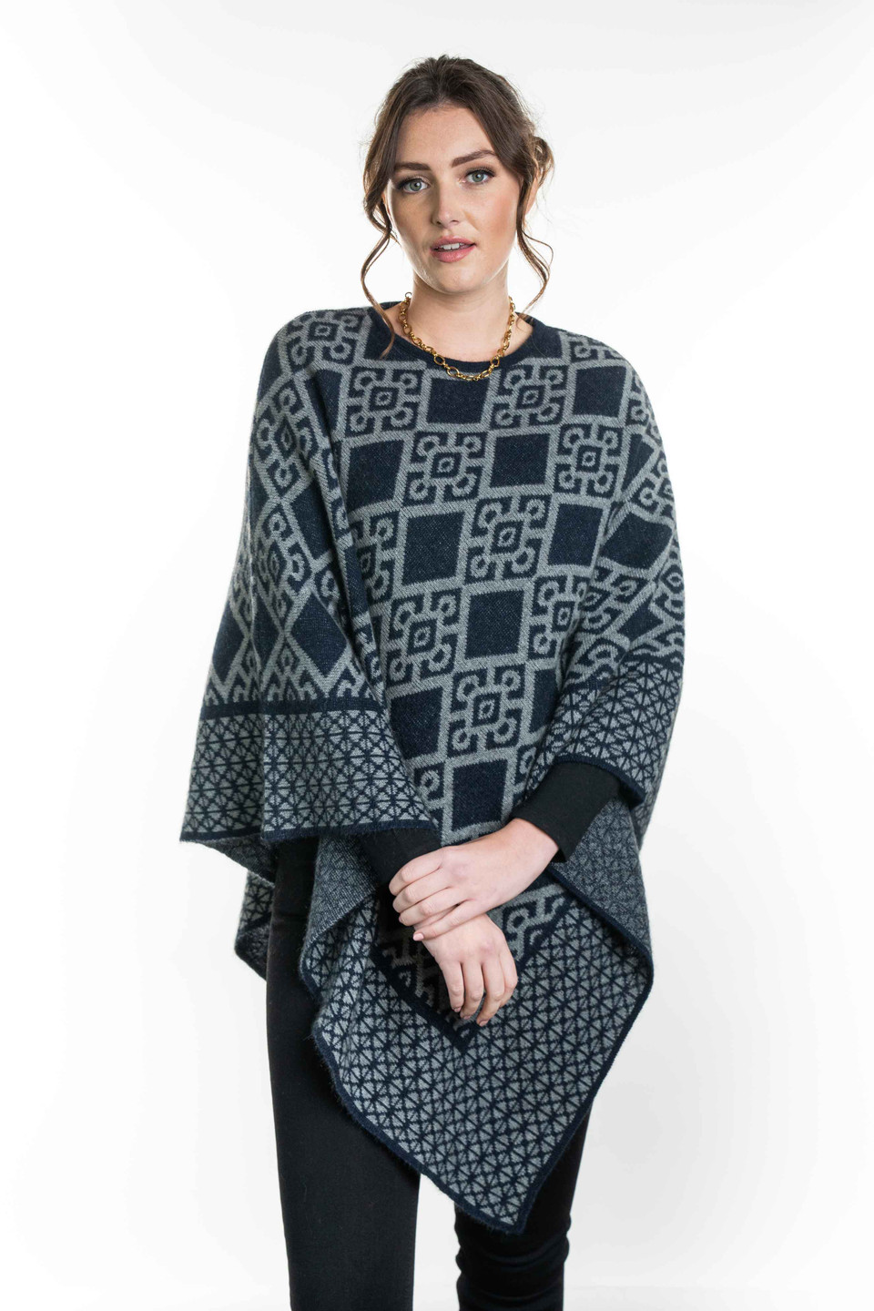 Possum Merino Silk Cable Poncho/Tunic KORU - New Zealand Natural ...