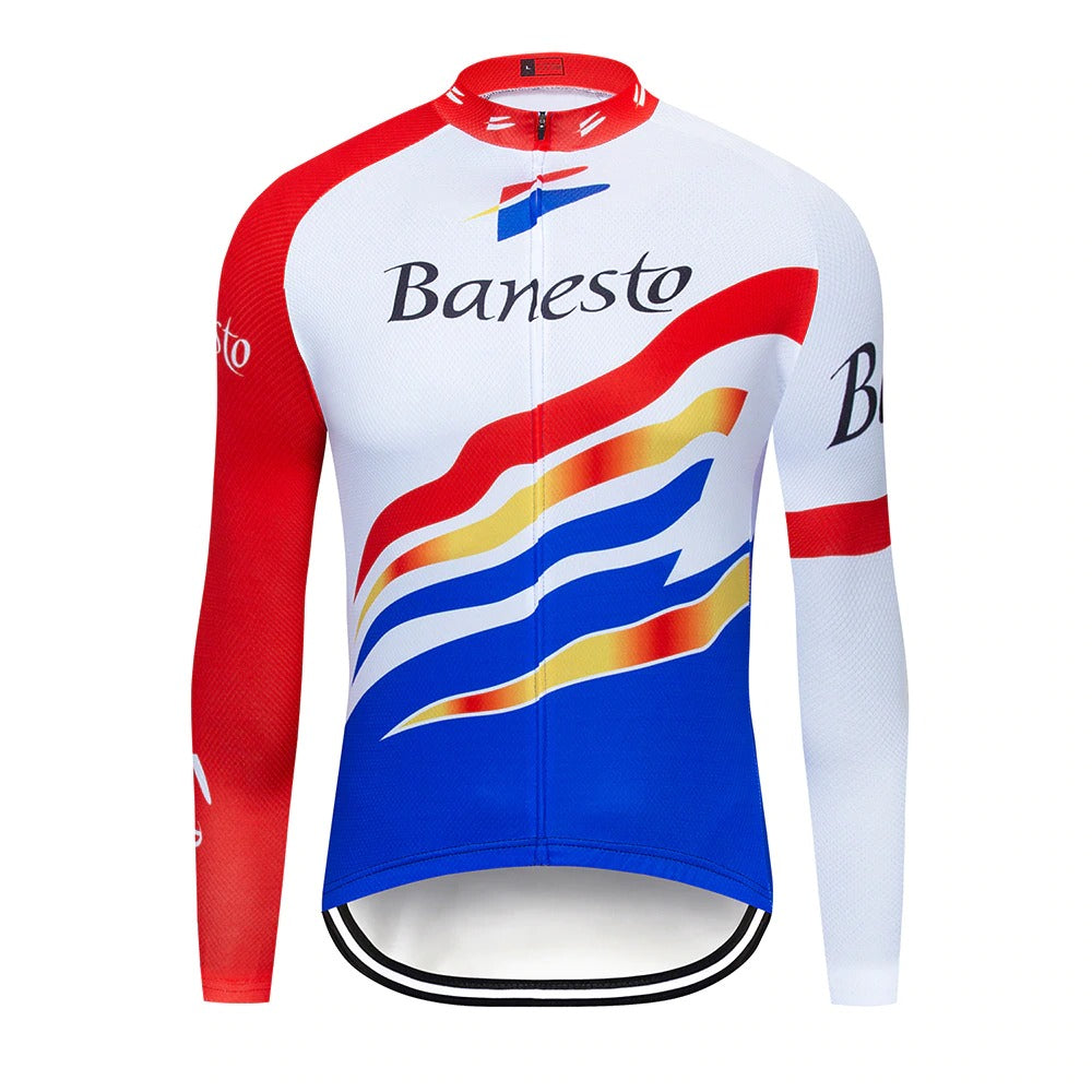 Banesto Retro Cycling Jersey Long Set With Fleece Option Retro Cycling Jerseys