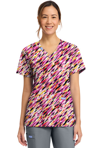 Clearance Cherokee V-Neck Top Watercolor Marks - Scrub Depot