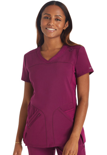 Clearance Inspira Flex Crossover V-Neck Top Wine - Scrub Depot