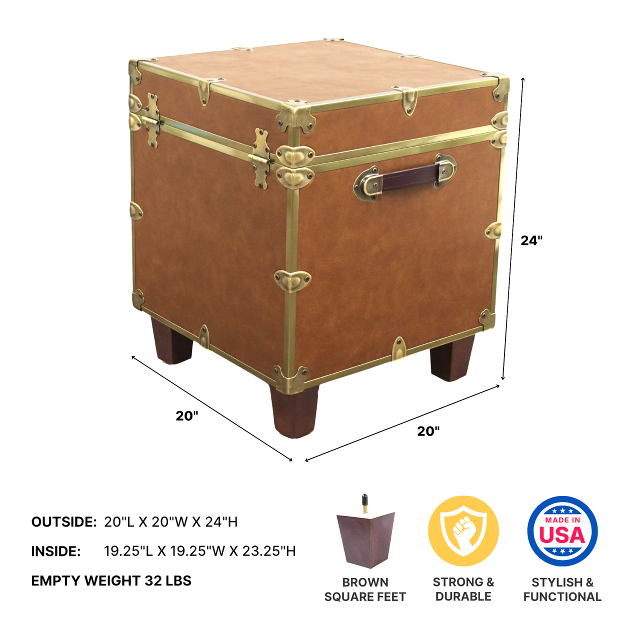 Rhino Luxury Faux Leather End Table Trunk with Feet